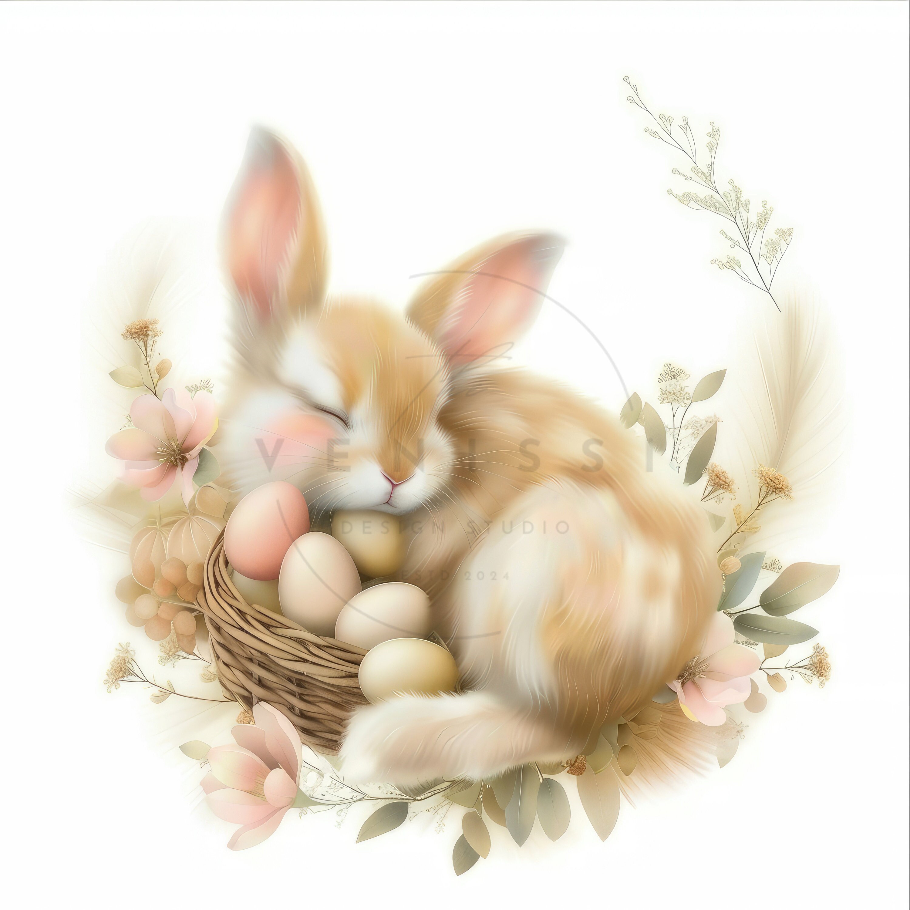 12 Easter Bunny With Basket Clipart Set, Easter Rabbit Cliparts Bundle ...
