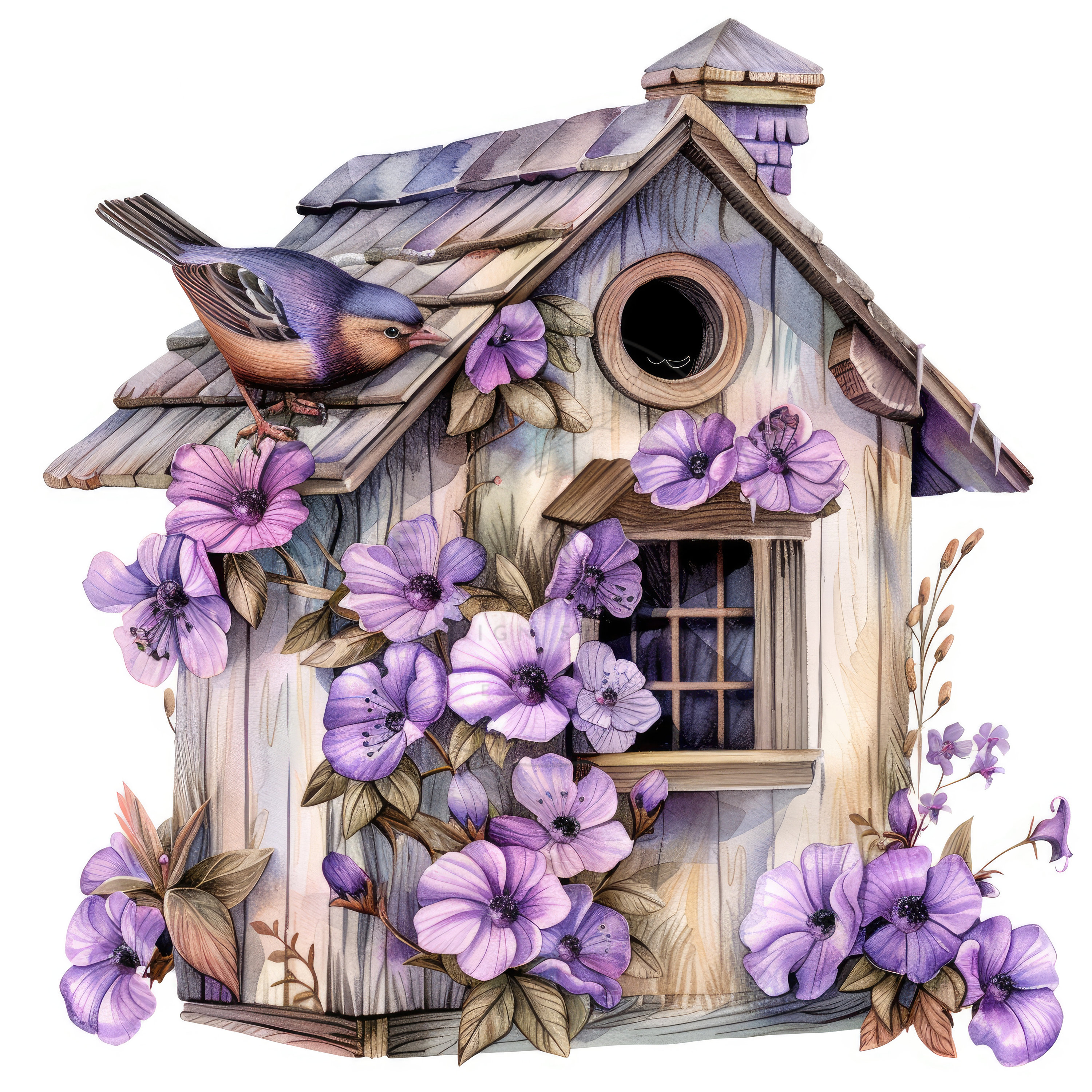 12 Vintage Bird House Clipart Pack, Watercolor Bird House Clip Art ...