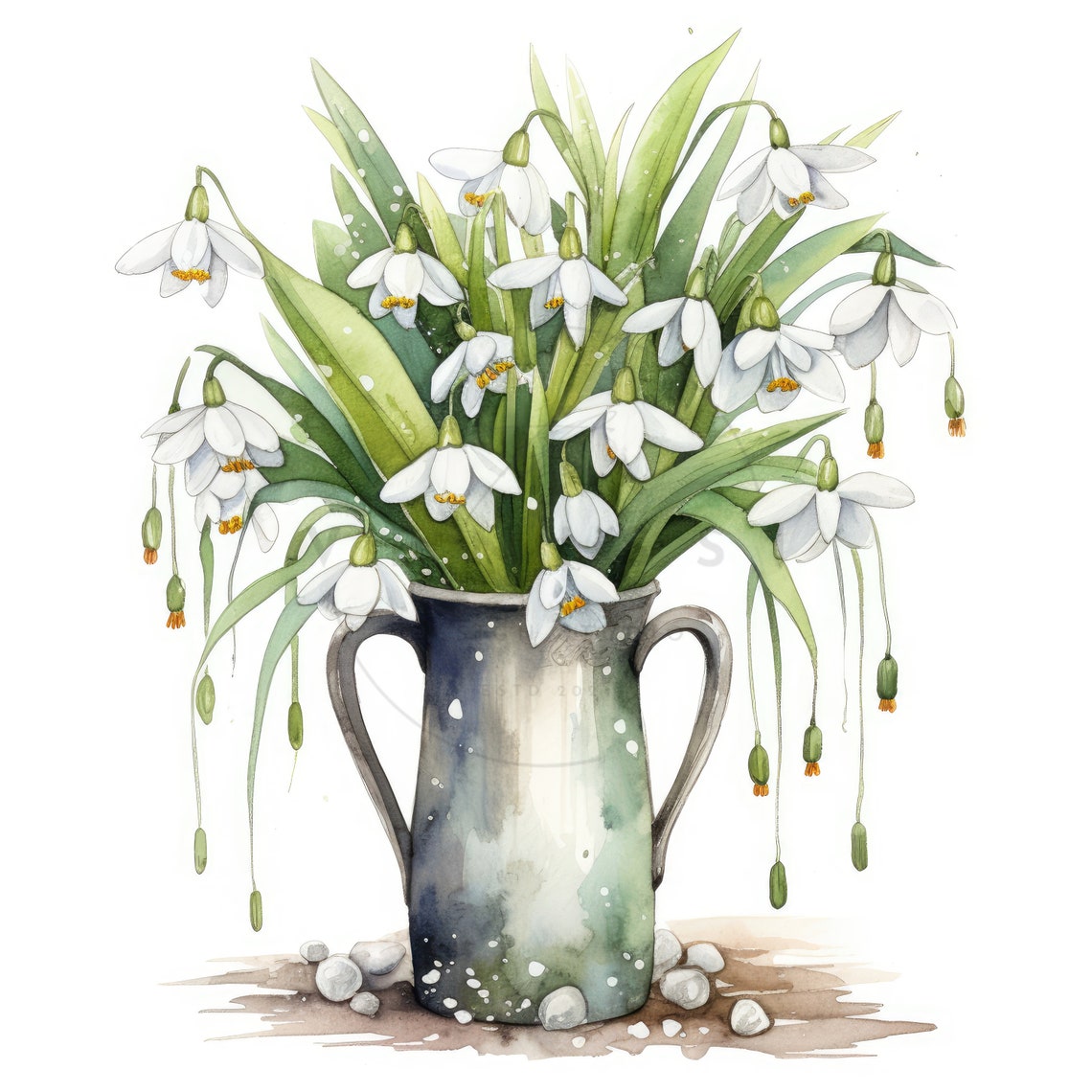 11 Snowdrops in Jar Clipart, Watercolor Snowdrops Clipart Bundle ...