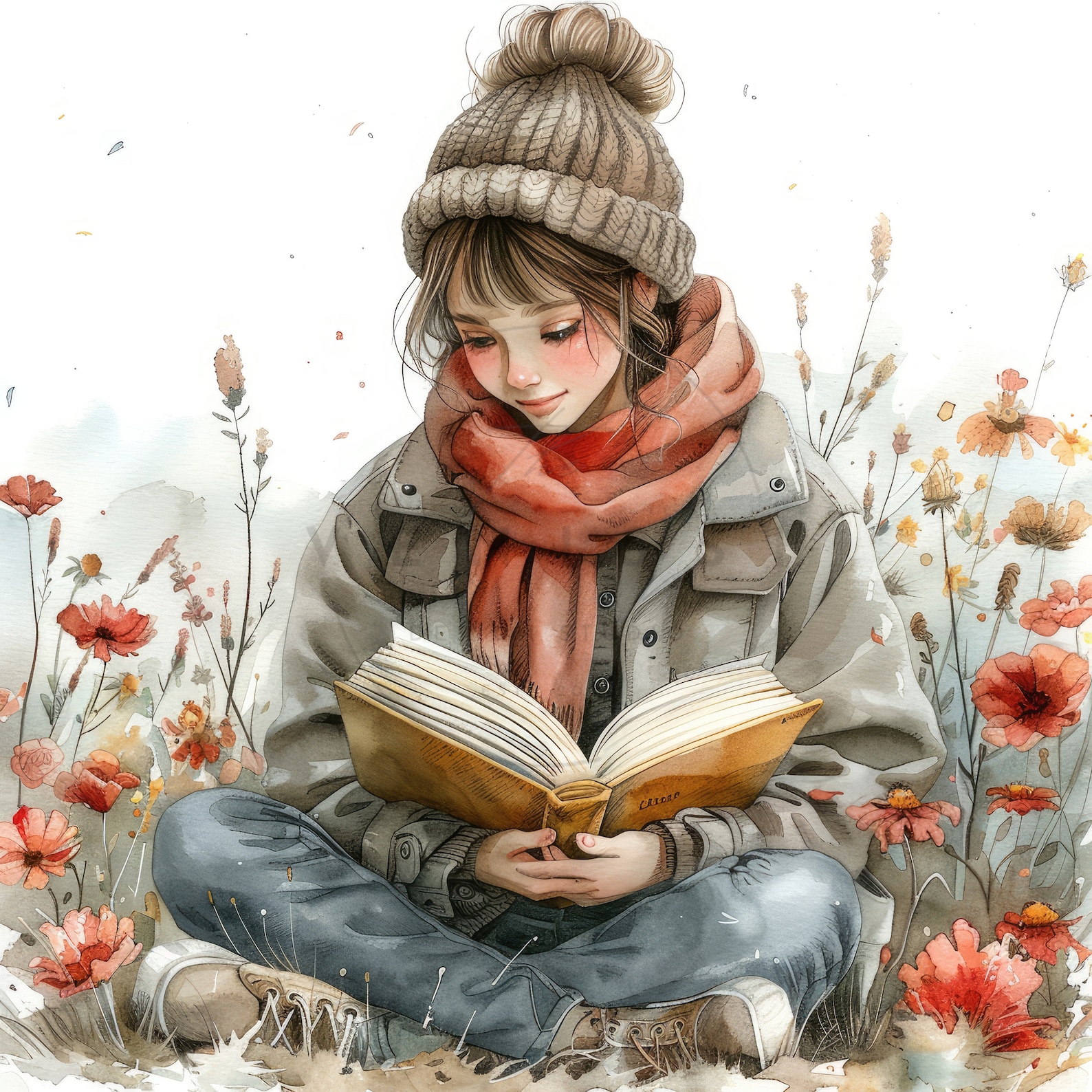 18 Girl Reading Book Clipart, Watercolor Student With Book Clipart ...