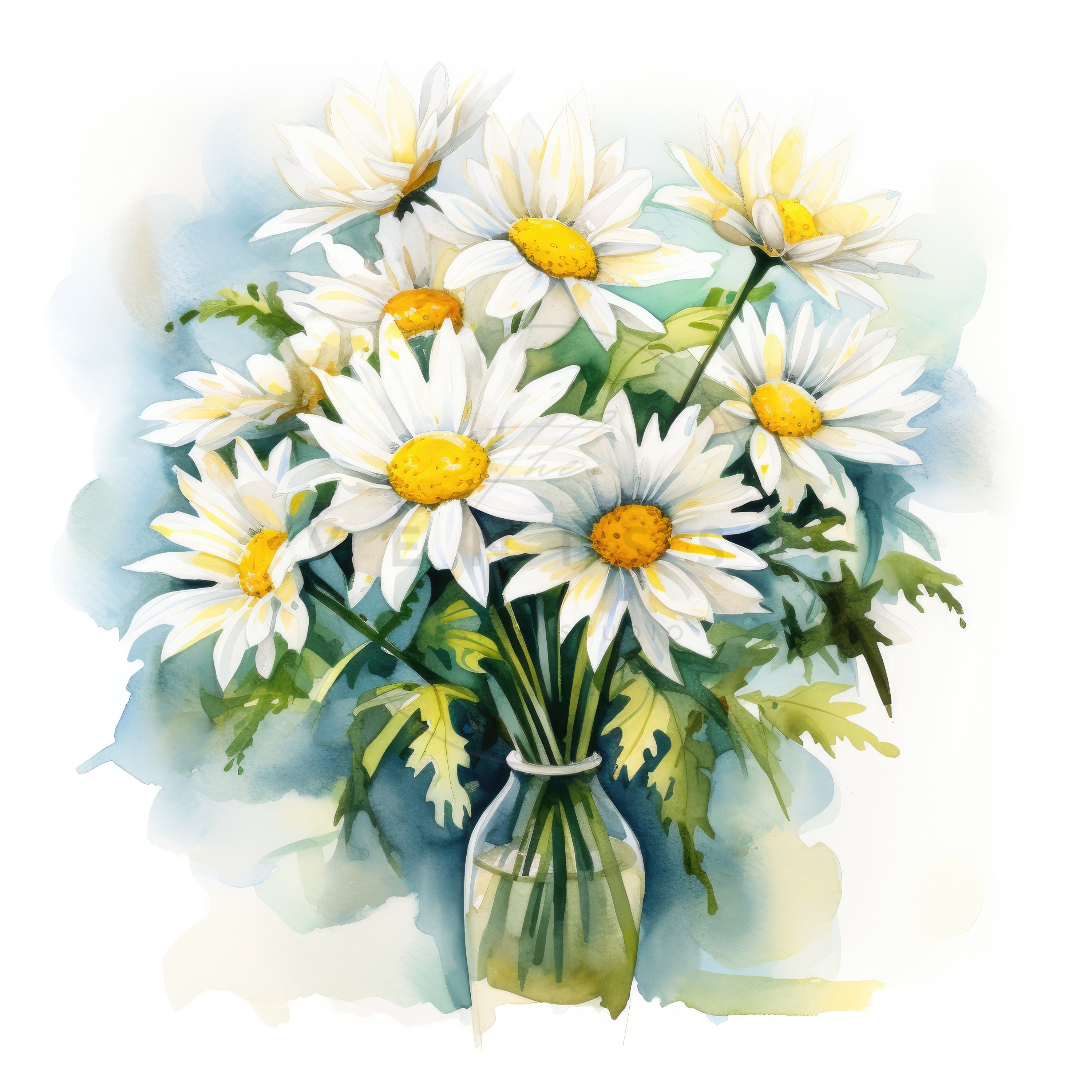 10 Daisy Flowers Bouqet Clipart, Watercolor Daisies Bouquet Clipart ...