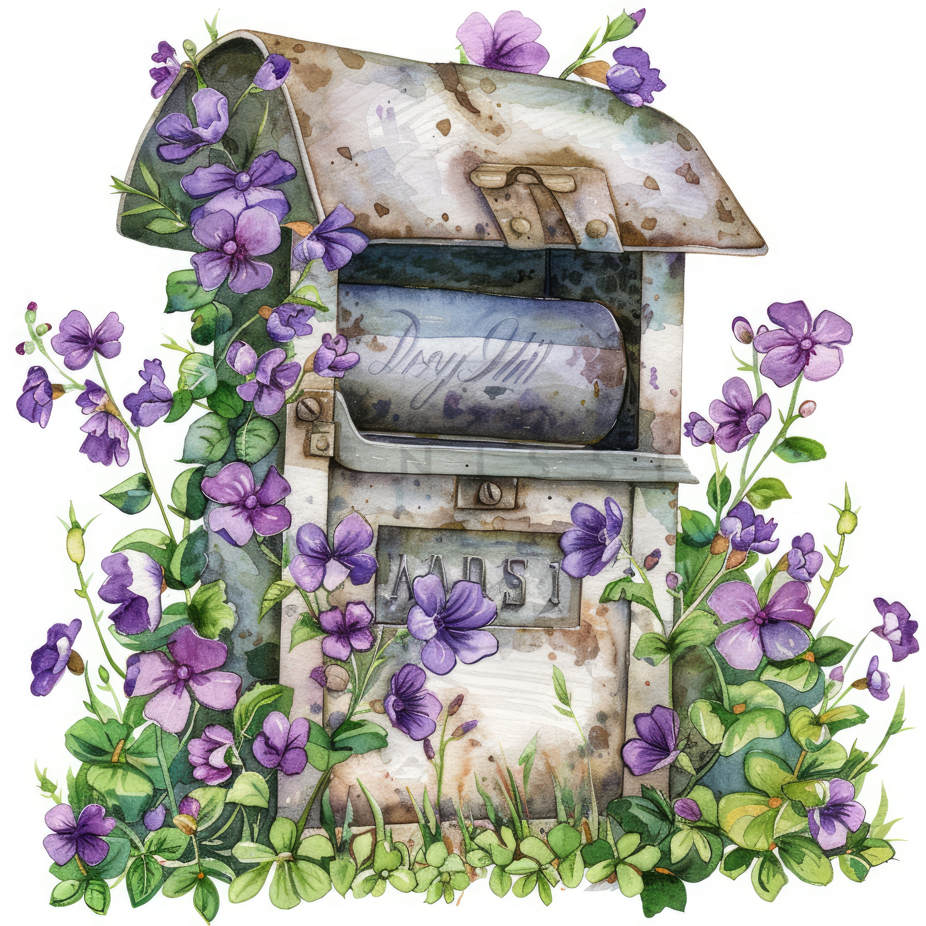 12 Vintage Mailbox Clipart Pack, Watercolor Mailbox in Flowers Clip Art ...