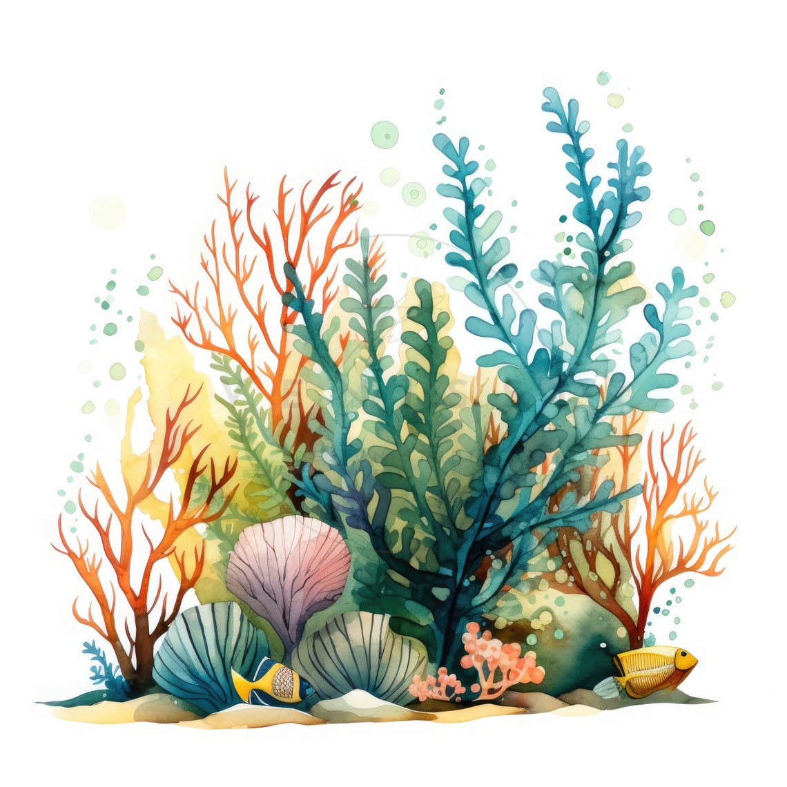 14 Underwater Coral Reef Plants Clipart, Watercolor Coral Reef Clip Art ...