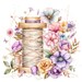 15 Vintage Spool of Thread With Flowers Clipart, Watercolor Floral ...