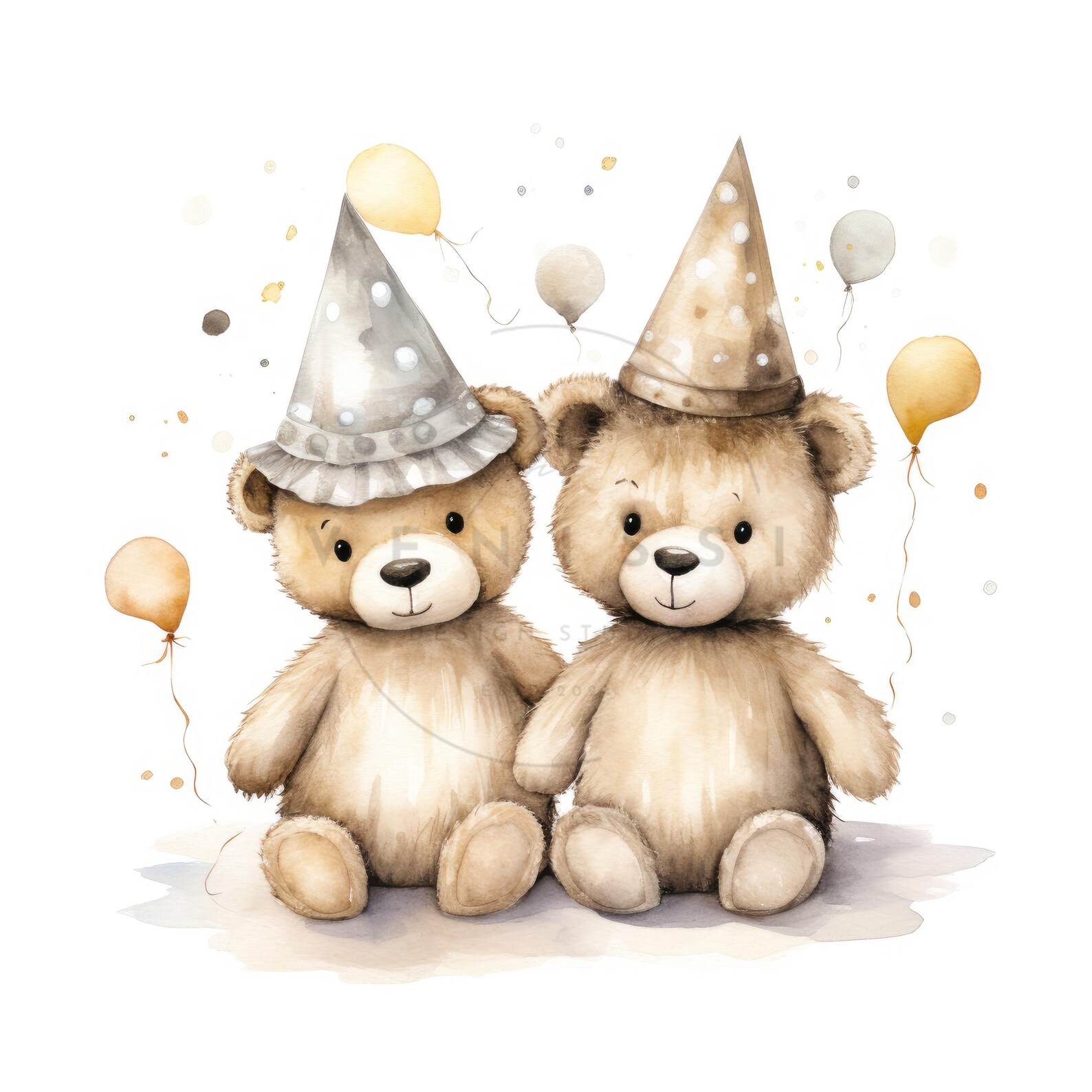 17 Teddy Bears Clipart, Watercolor Teaddy Bears Wearing Hat Clipart ...