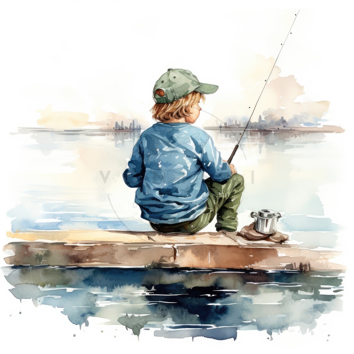 16 Boy Fishing Clipart, Watercolor Fisherman Kid Clipart, Printable ...