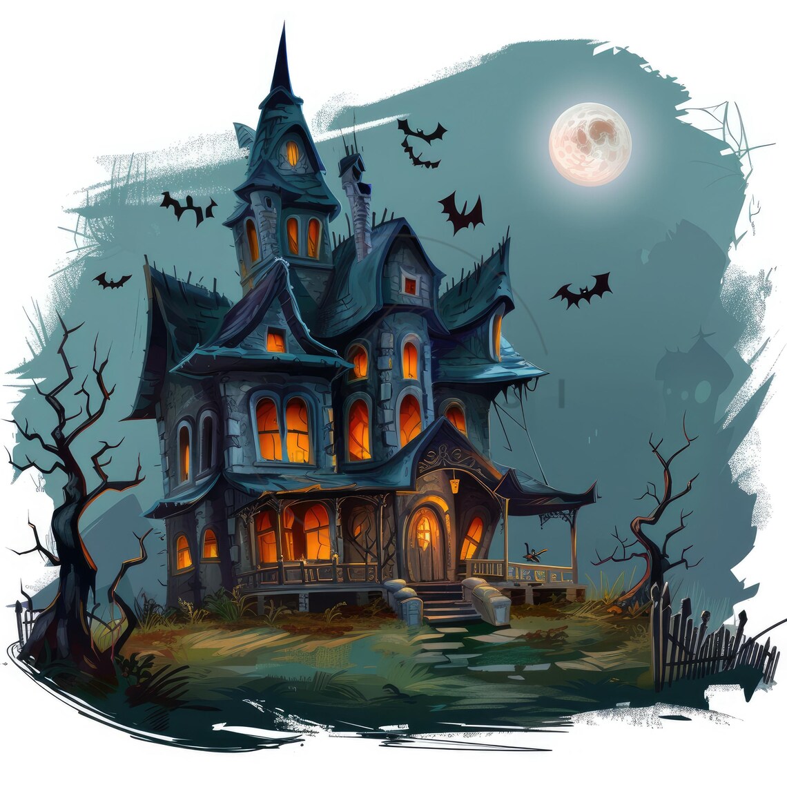 8 Spooky Manor Clipart, Halloween Manor Clipart, Printable High Quality ...