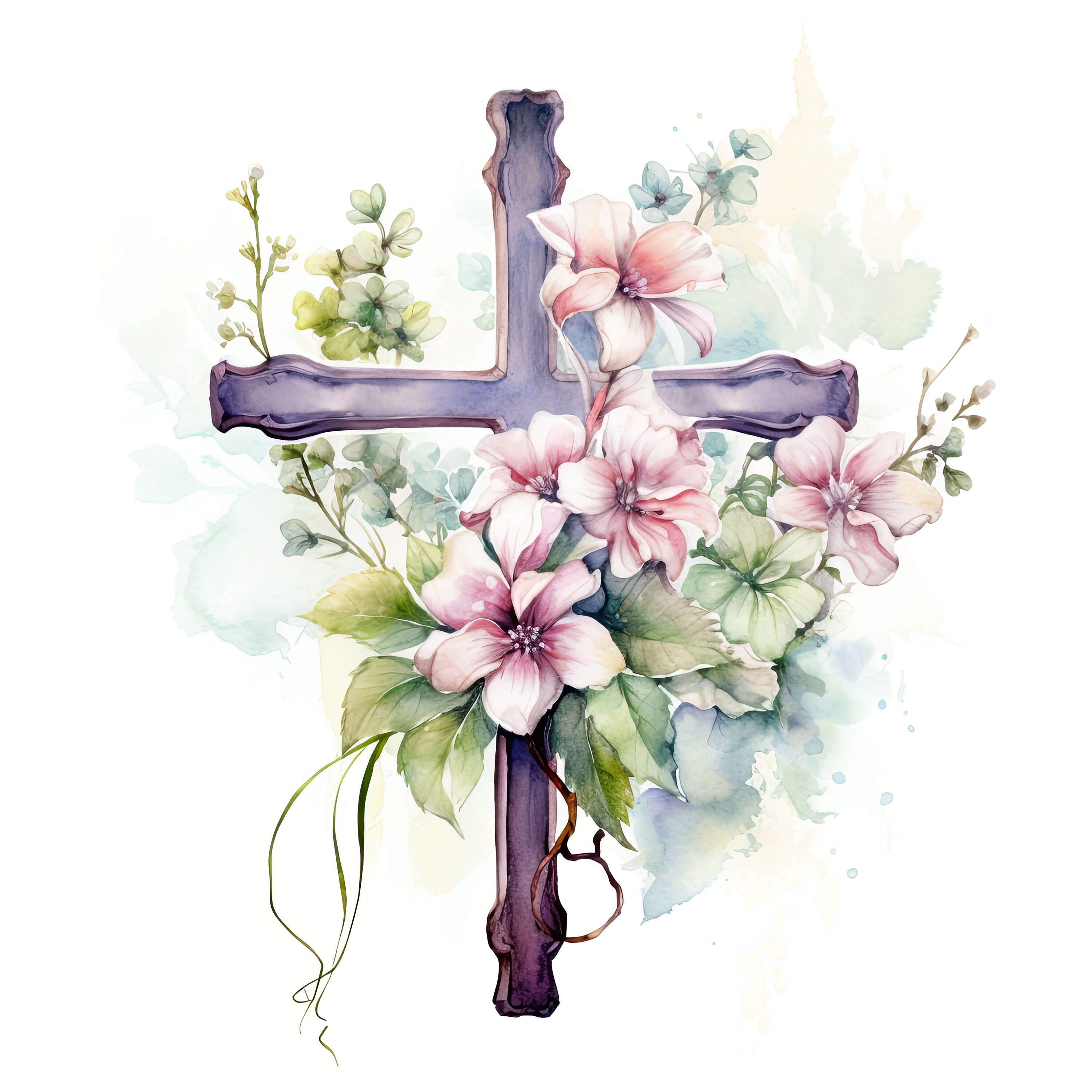 23 Easter Christian Crucifix Cross Clipart, Jpgs, Spring, Watercolor ...