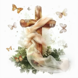 10 Cross With Butterflies Clipart, Crucifix Cross Clipart, Watercolor ...