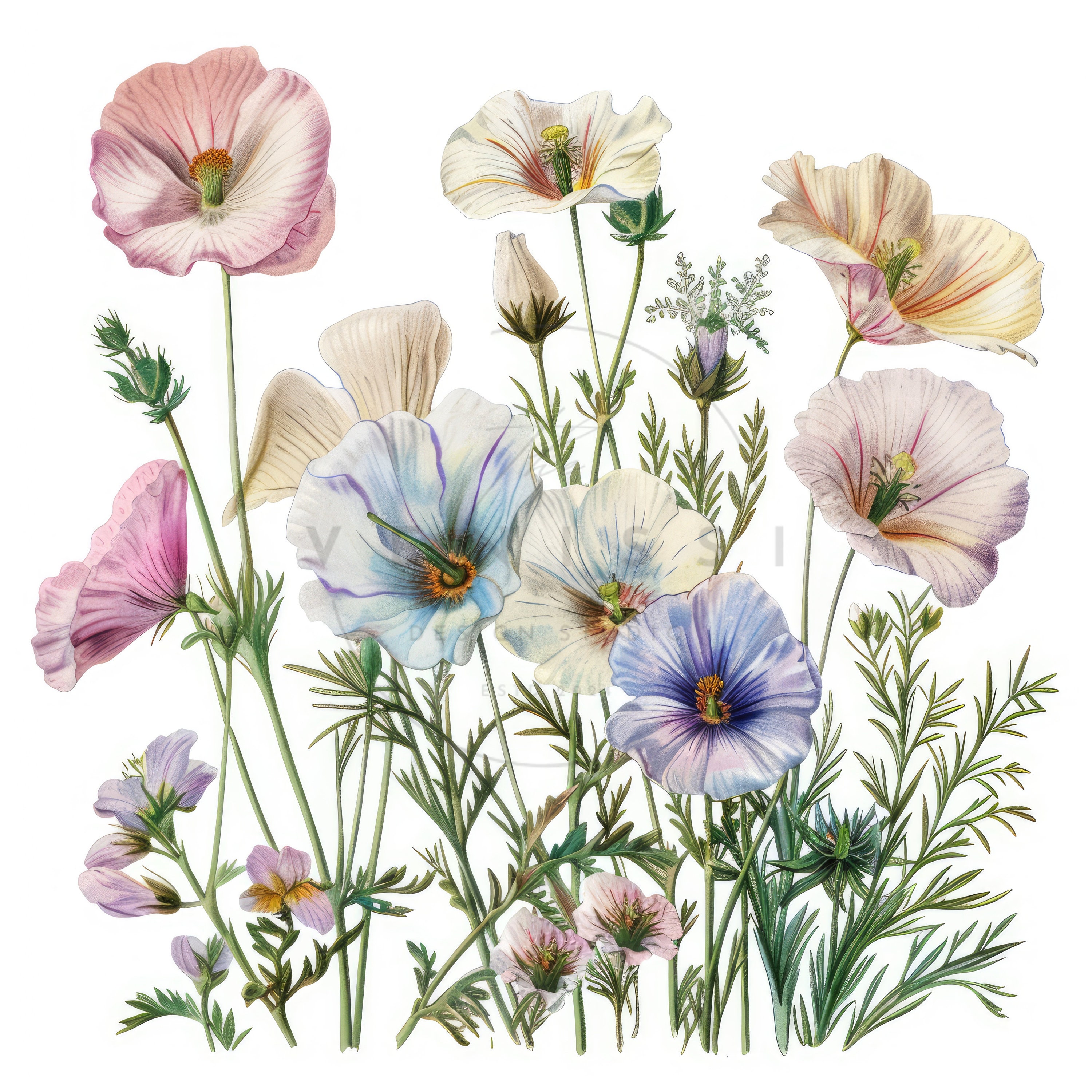 12 Vintage Wildflowers Clipart Bundle, Spring Flowers Clipart Set ...