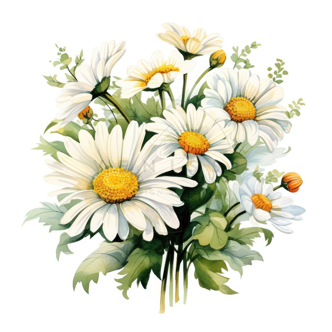 10 Daisy Flowers Bouqet Clipart, Watercolor Daisies Bouquet Clipart ...