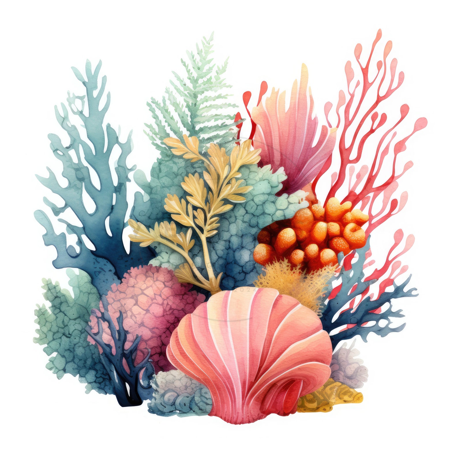 11 Underwater Coral Reef Plants Clipart, Watercolor Coral Reef Clip Art ...