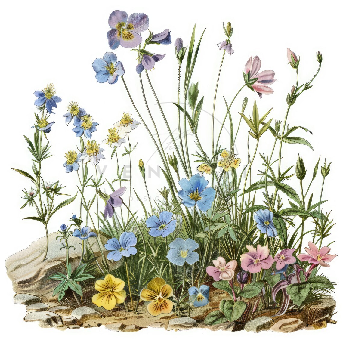 12 Vintage Wildflowers Clipart Bundle, Spring Flowers Clipart Set ...