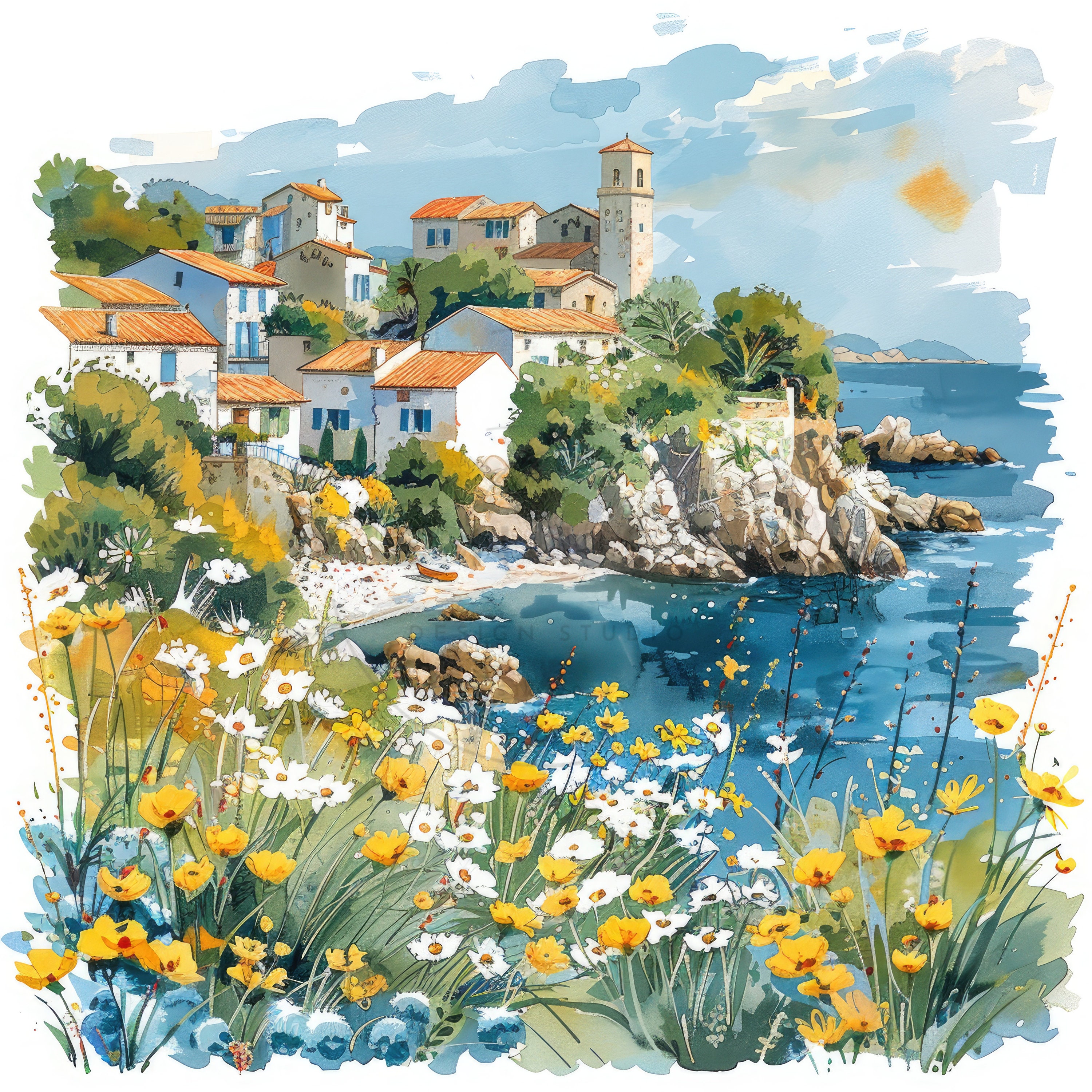 12 French Floral Coast Clipart, Watercolor French Coast Clip Art ...