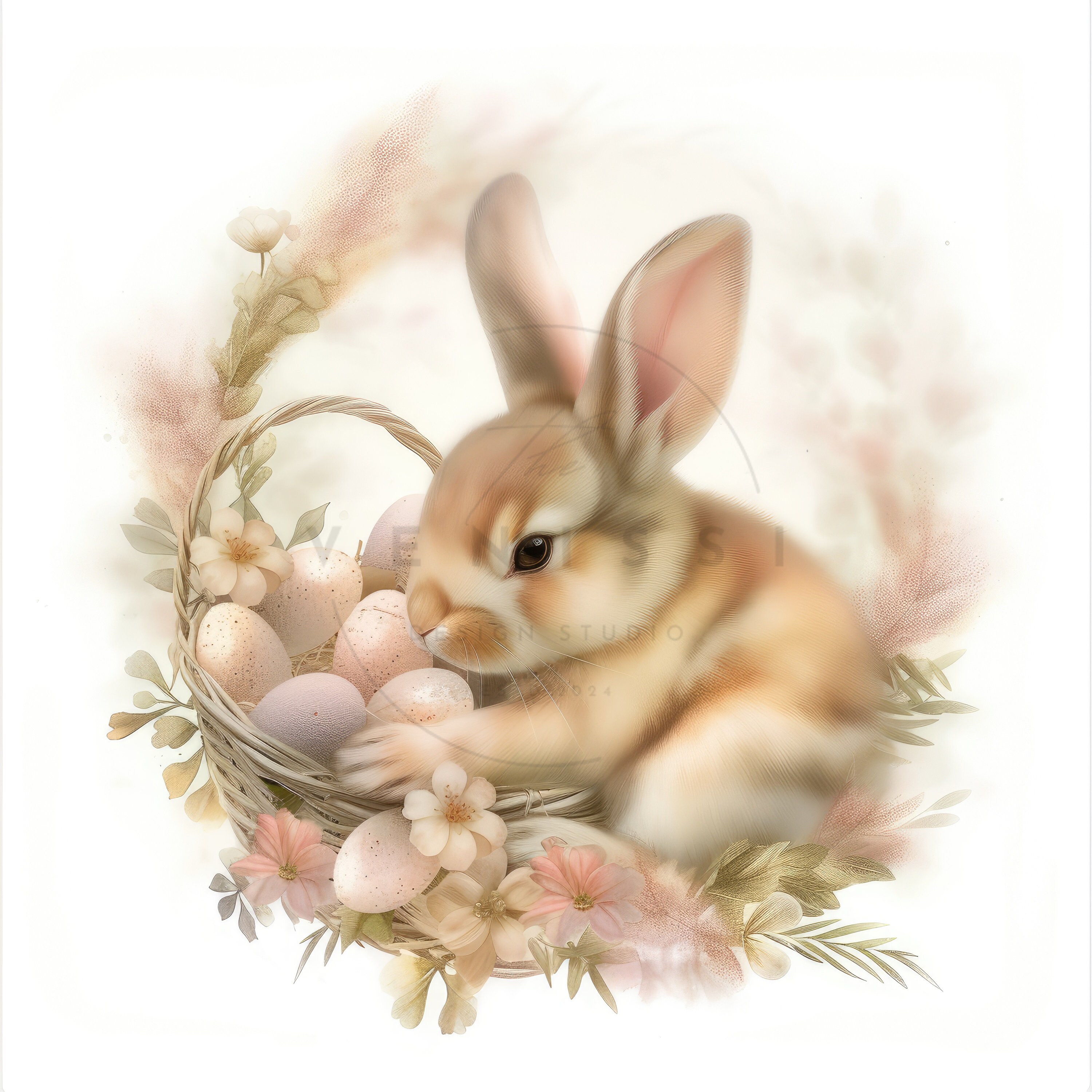 12 Easter Bunny With Basket Clipart Set, Easter Rabbit Cliparts Bundle ...