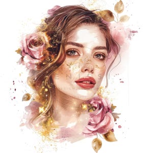 14 Woman in Flowers Clipart, Woman in Roses Clipart, Printable High ...