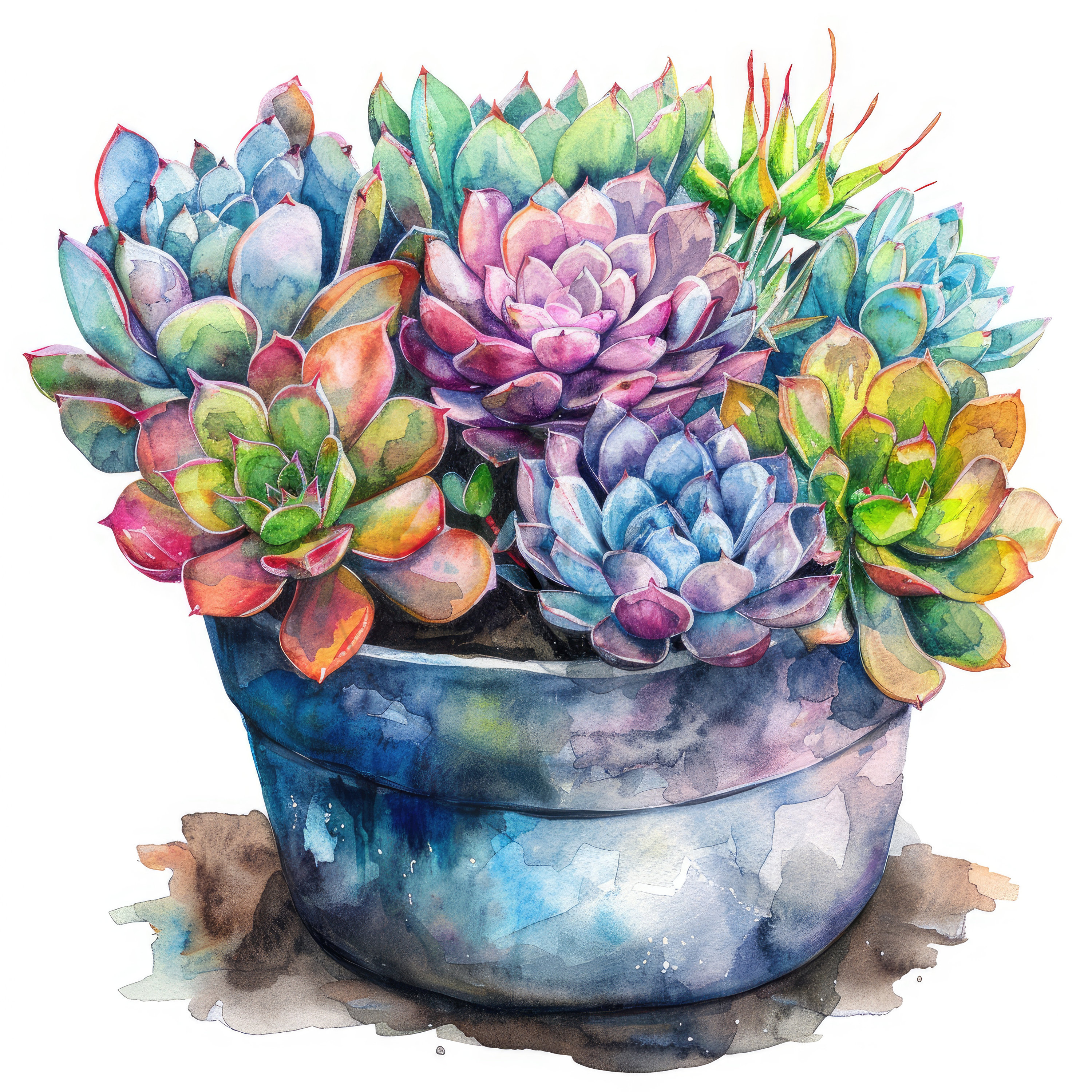 12 Succulents in Pot Clipart Pack, Watercolor Succulent Sublimation ...