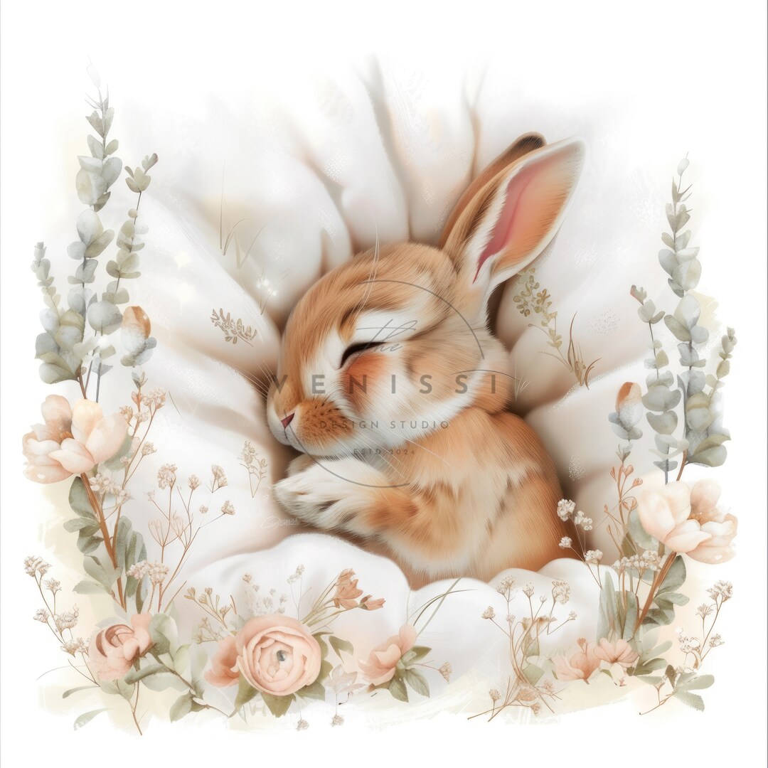 Easter Bunny Sleeping Rabbit Clipart High Quality 1 JPG Watercolor ...