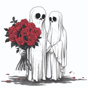 20 Ghosts With Roses Clipart, Halloween Watercolor Ghosts Clipart ...