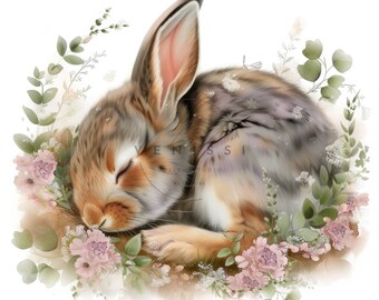 Easter Bunny Sleeping Rabbit Clipart High Quality 1 JPG Watercolor ...