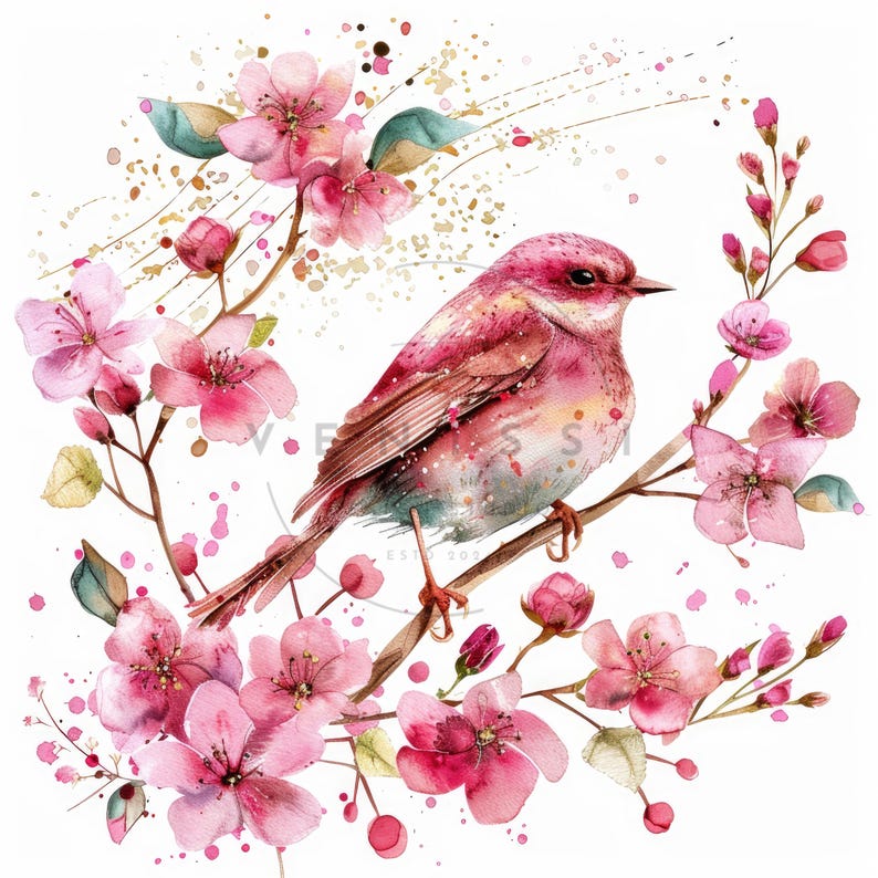 11 Bird in Flowers Clipart, Watercolor Floral Bird Clipart, Printable ...