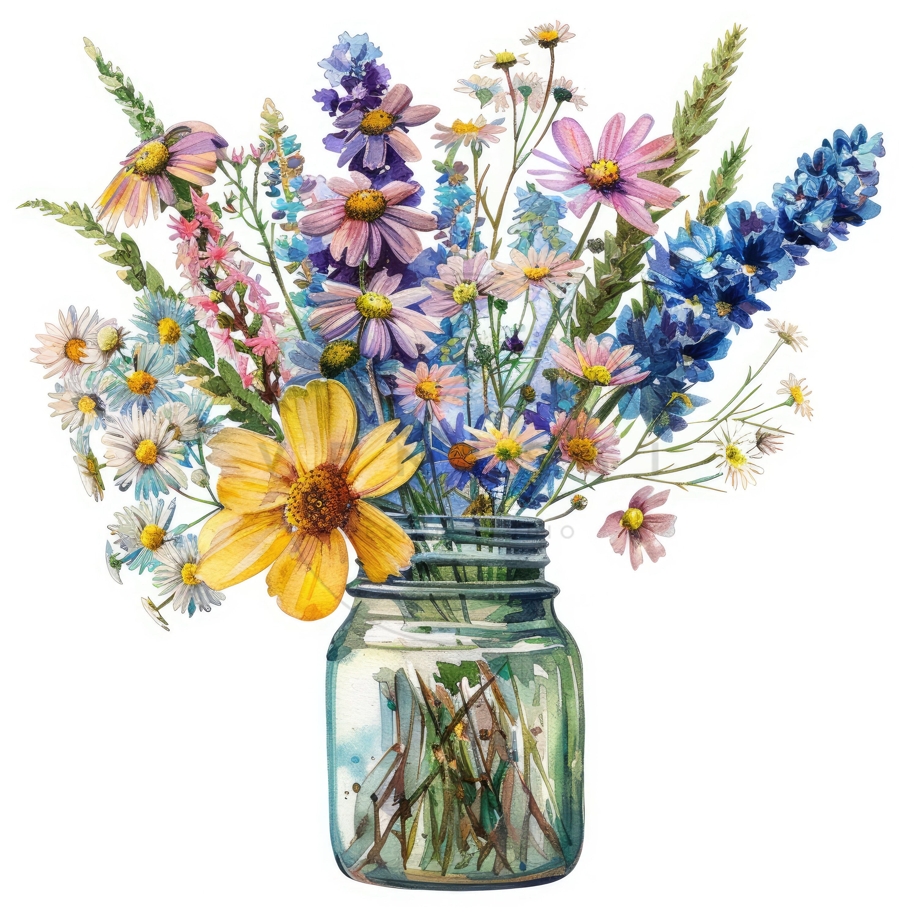 13 Wildflowers in Jar Clipart Bundle, Spring Flowers Clipart Set ...