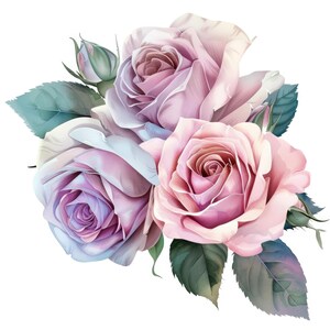 12 Pastel Roses Bouquet Clipart, Watercolor Spring Flowers Clipart ...