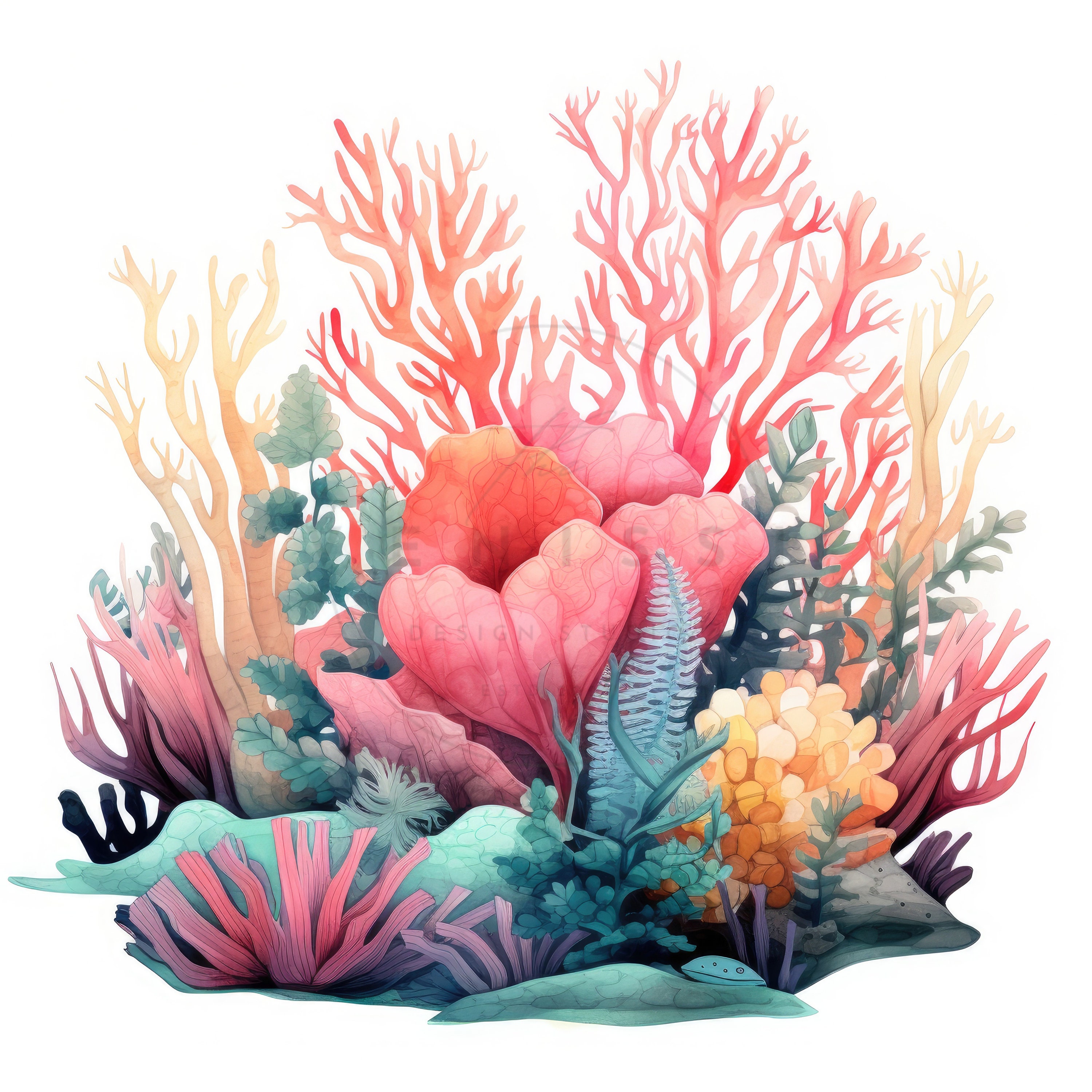 11 Underwater Coral Reef Plants Clipart, Watercolor Coral Reef Clip Art ...