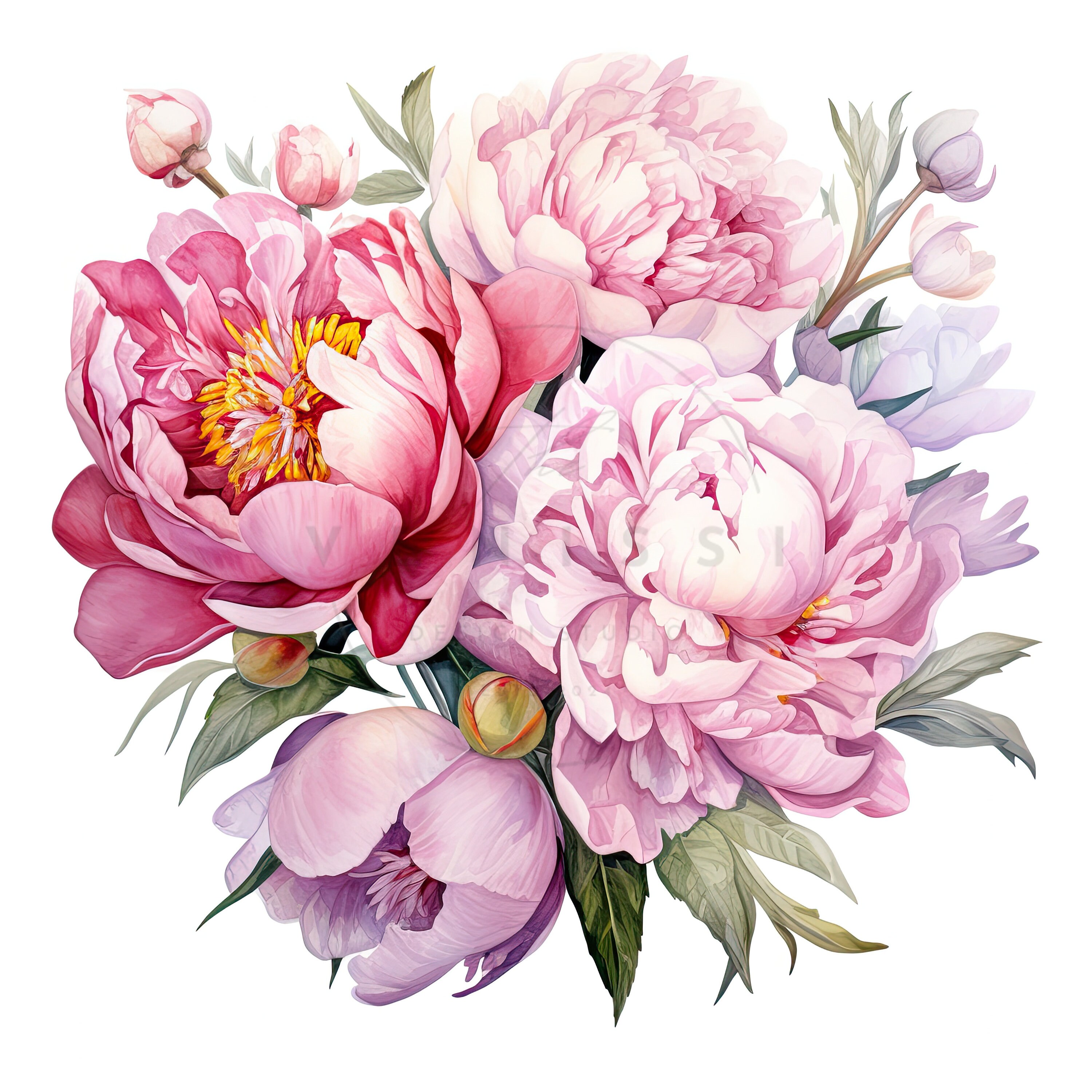 11 Watercolor Peonies Flowers Bouquet Clipart Bundle, Pink Peonies ...