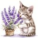 15 Cat With Lavender Clipart, Cat and Flowers Clipart, Printable ...