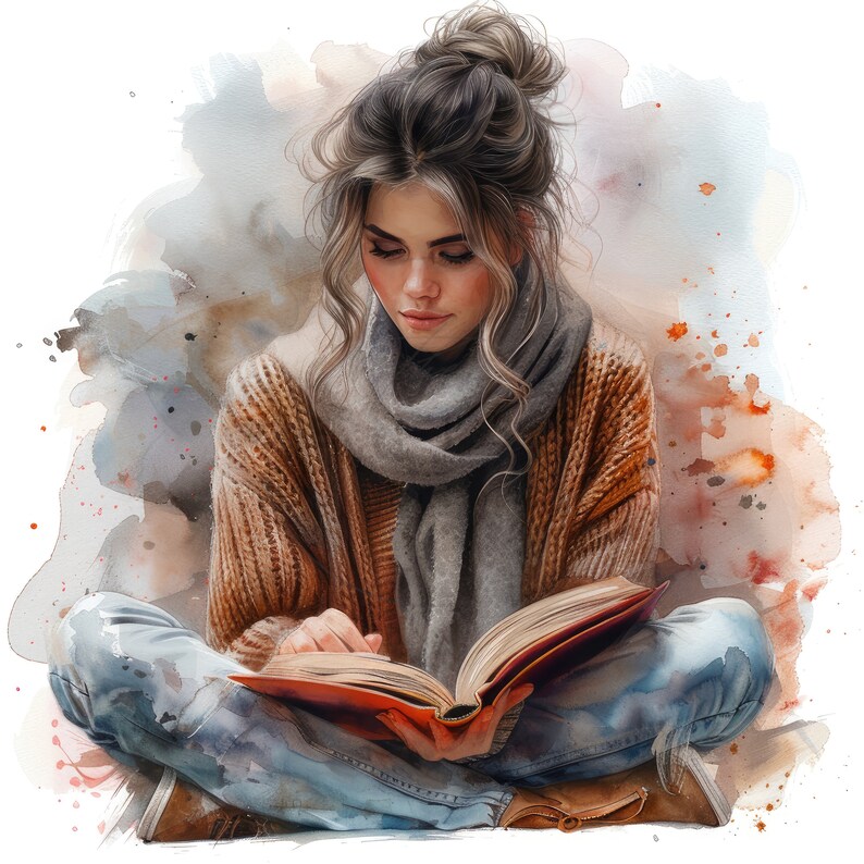 18 Girl Reading Book Clipart, Watercolor Student With Book Clipart ...