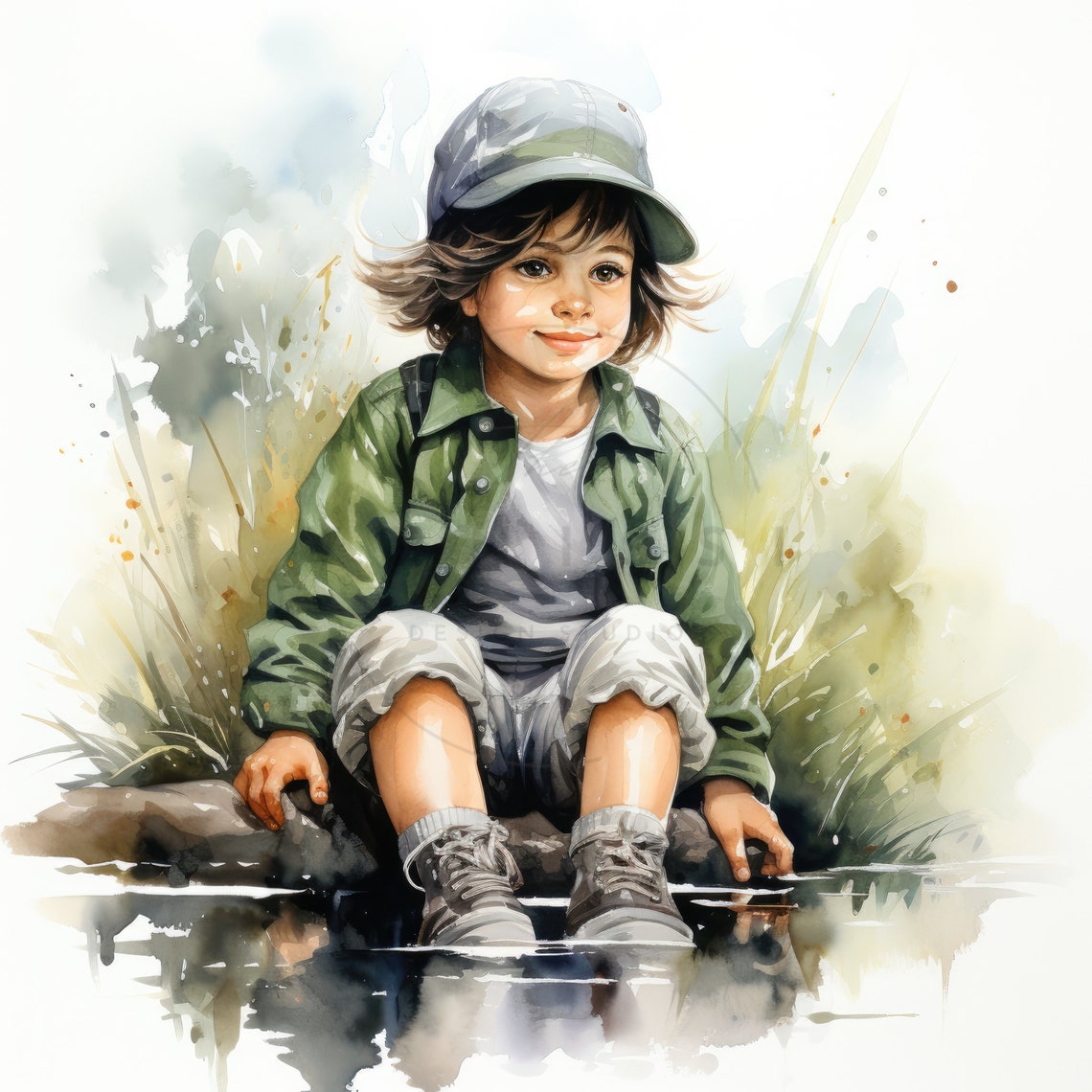 16 Boy Fishing Clipart, Watercolor Fisherman Kid Clipart, Printable ...