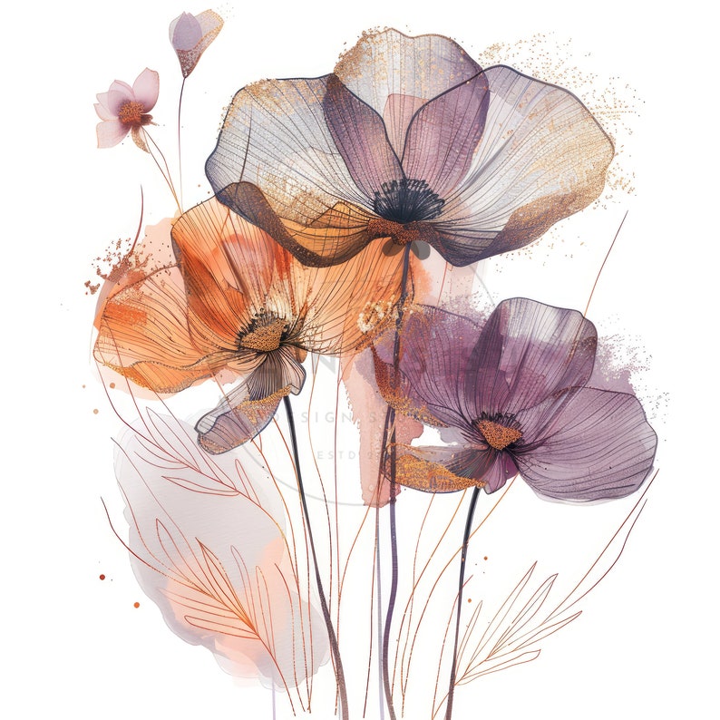 14 Watercolor Abstract Flowers Clipart Bundle, Flowers Clipart ...