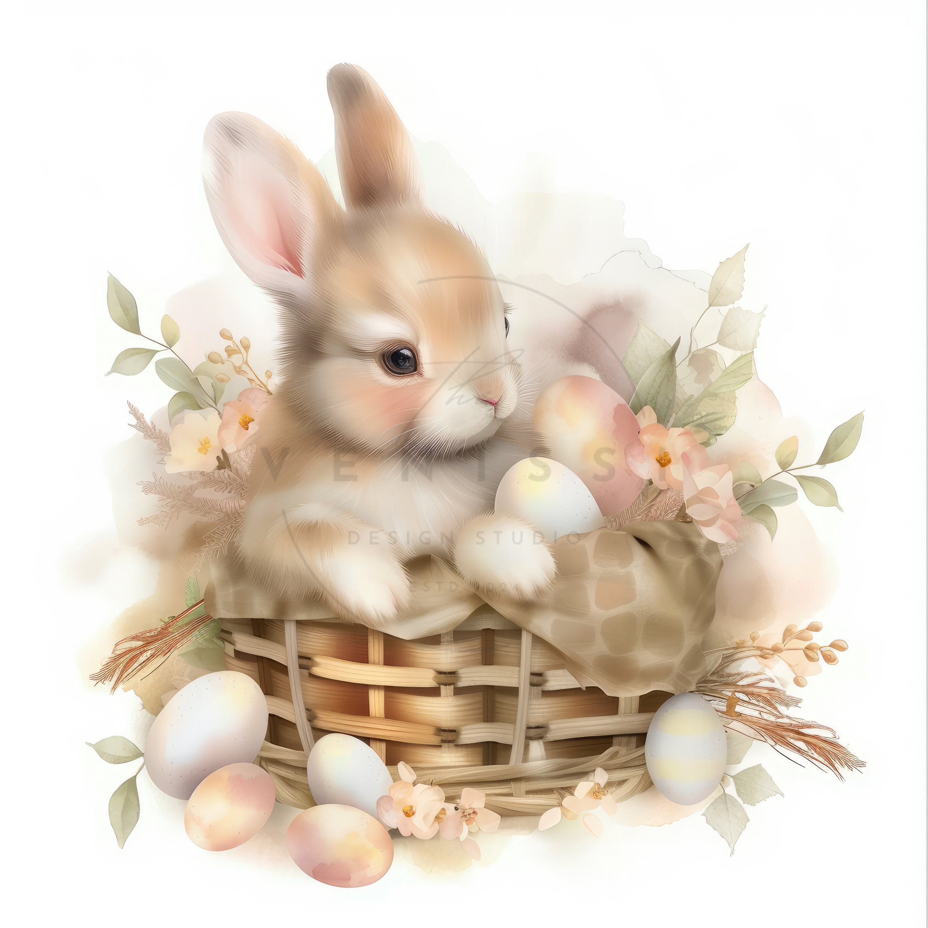10 Easter Bunny Clipart Set 3, Easter Basket, Printable Watercolor ...