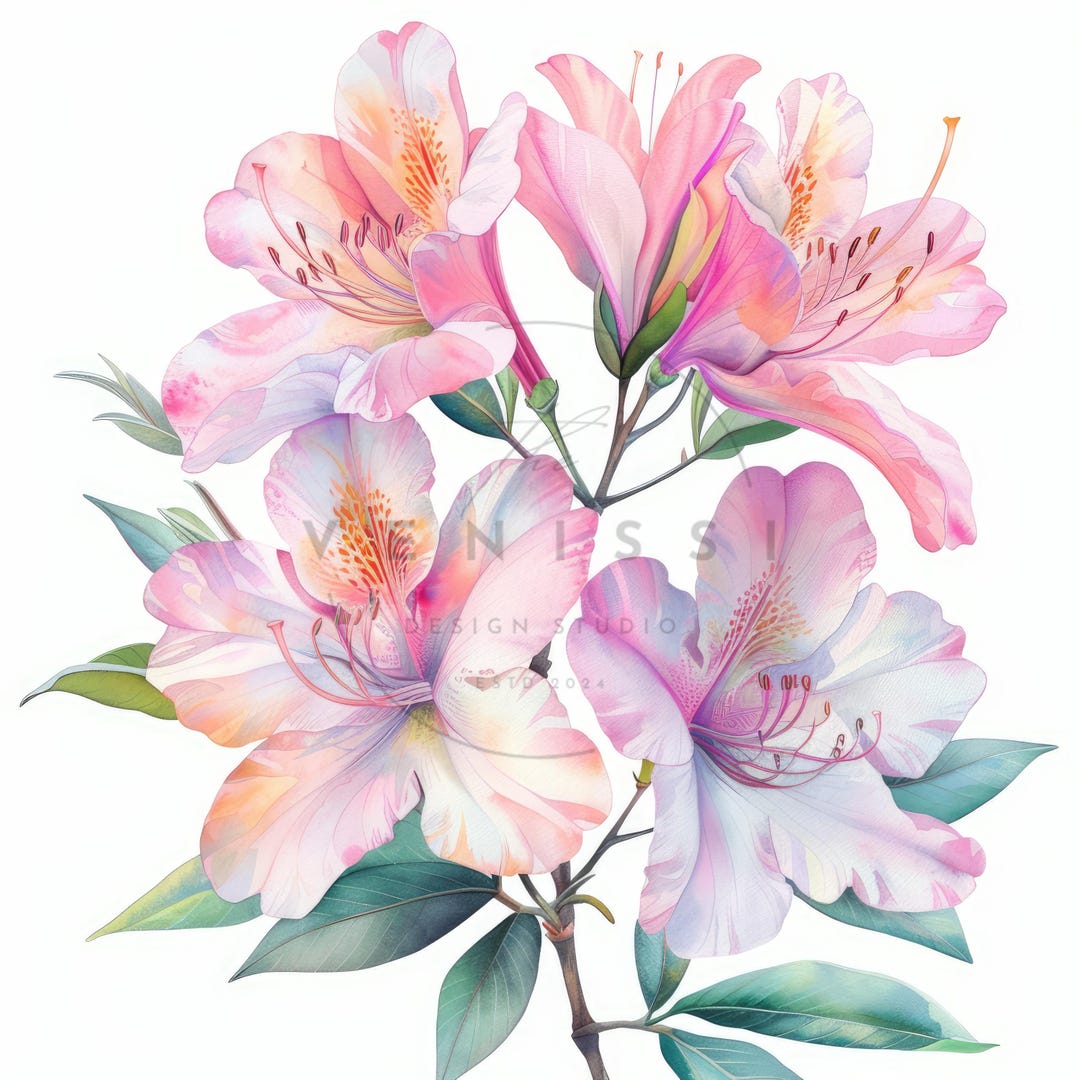 11 Azalea Flower Clipart Bundle, Watercolor Flowers Clipart, Printable ...