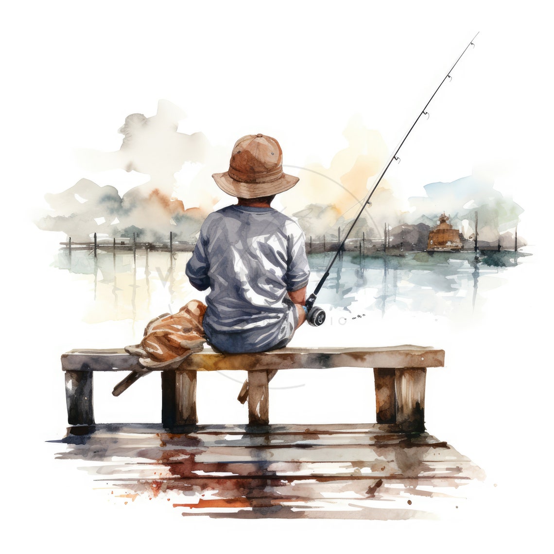 16 Boy Fishing Clipart, Watercolor Fisherman Kid Clipart, Printable ...