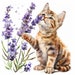 15 Cat With Lavender Clipart, Cat and Flowers Clipart, Printable ...