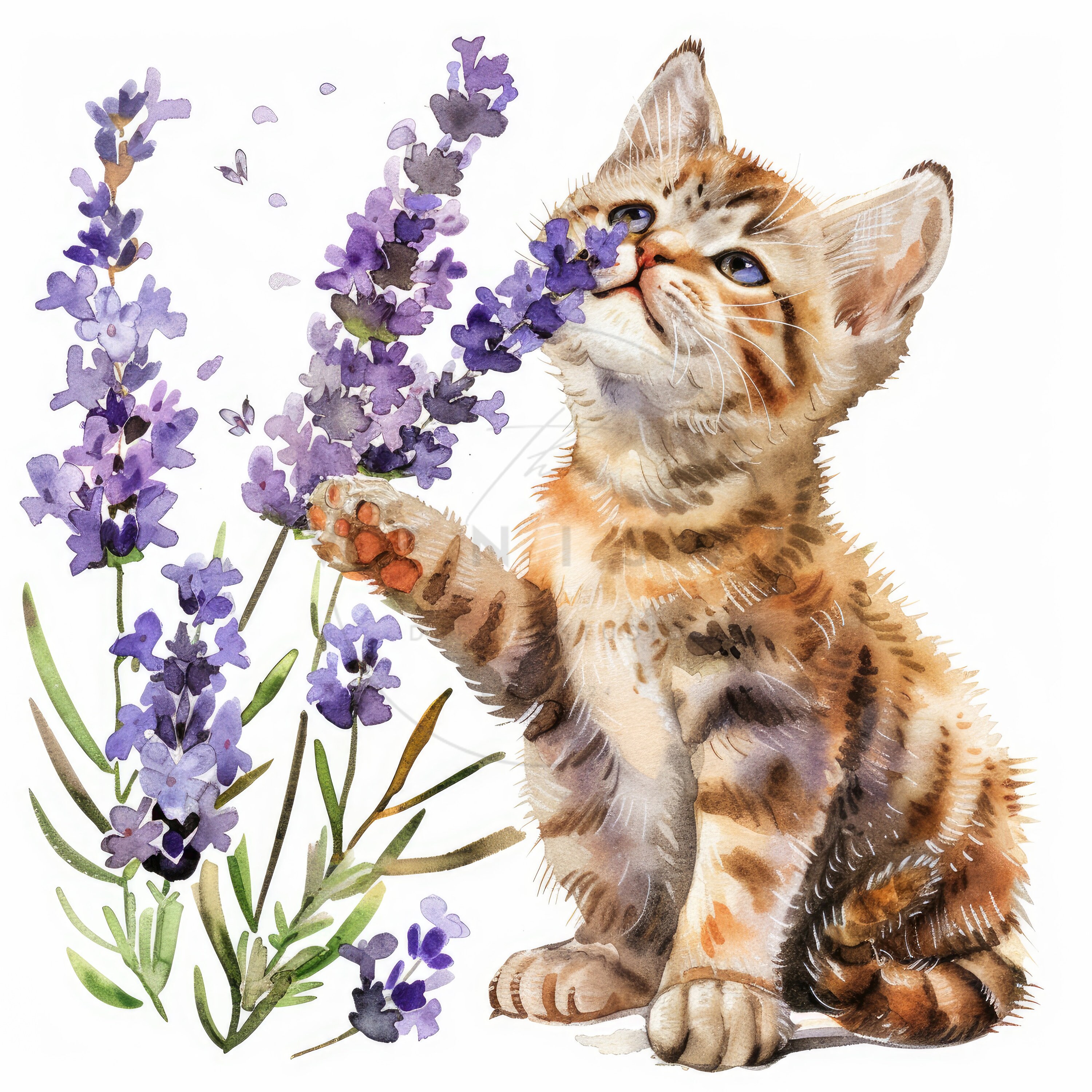 15 Cat With Lavender Clipart, Cat and Flowers Clipart, Printable ...