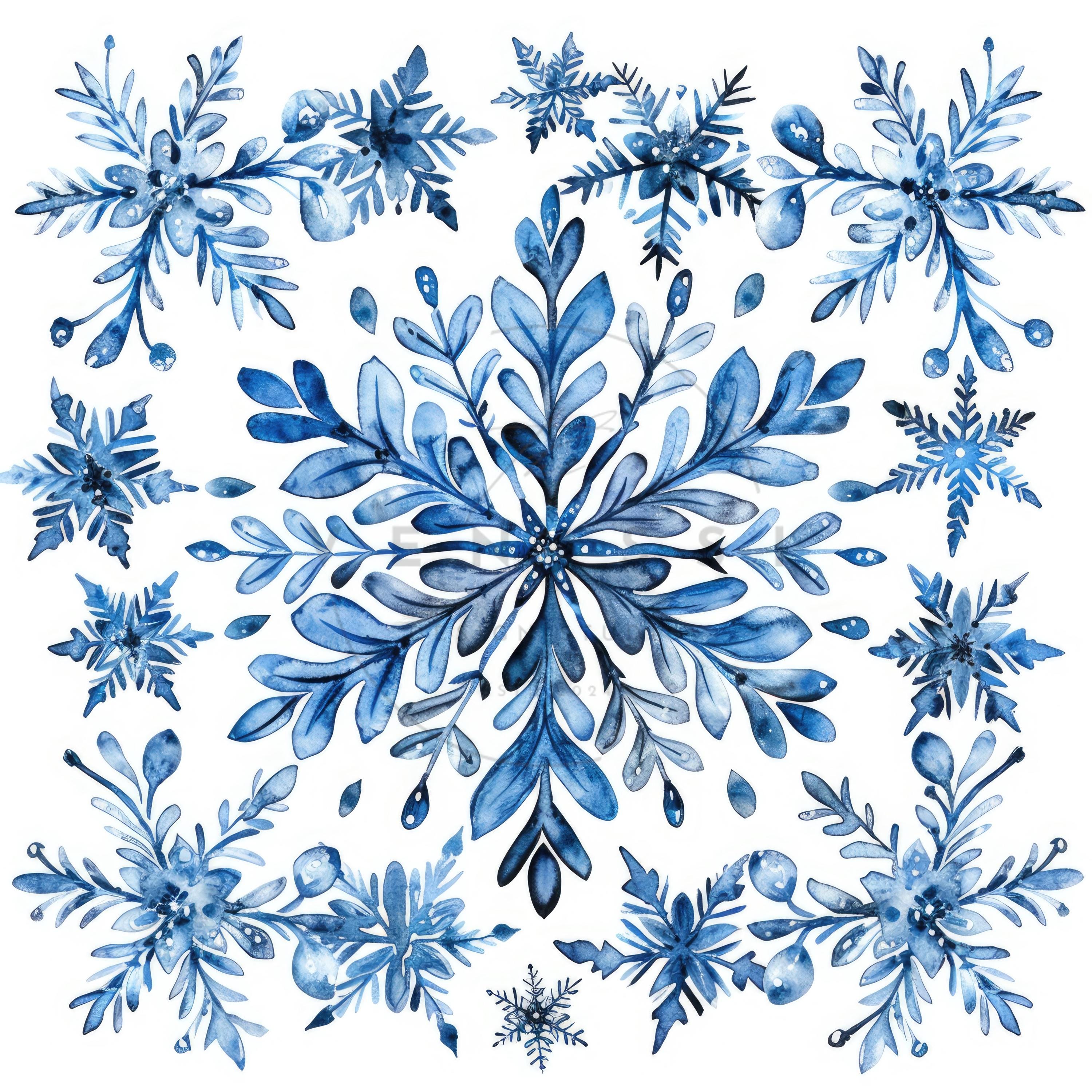 20 Blue Snowflake Clipart, Watercolor Snowflake Clipart, Printable High ...