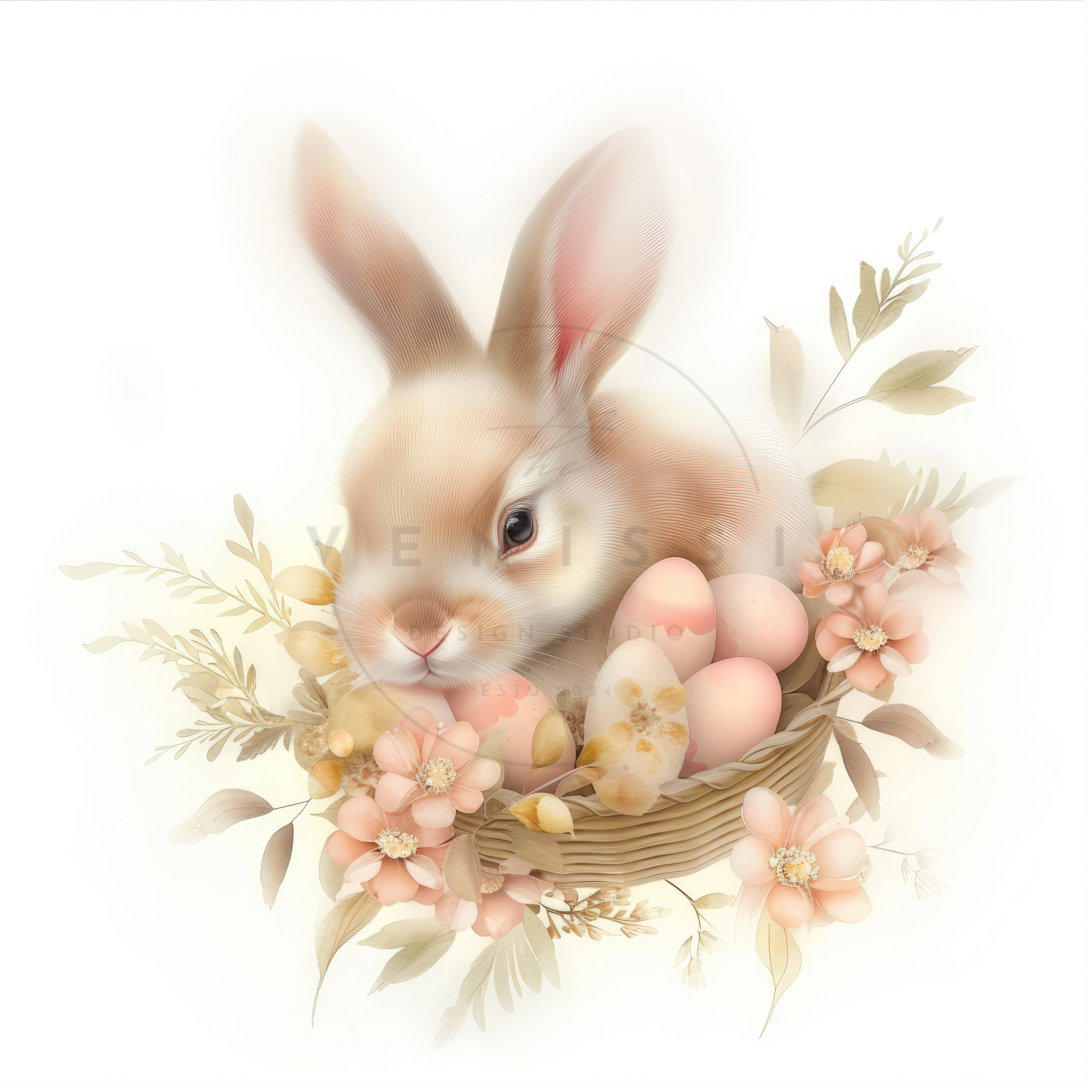 12 Easter Bunny With Basket Clipart Set, Easter Rabbit Cliparts Bundle ...