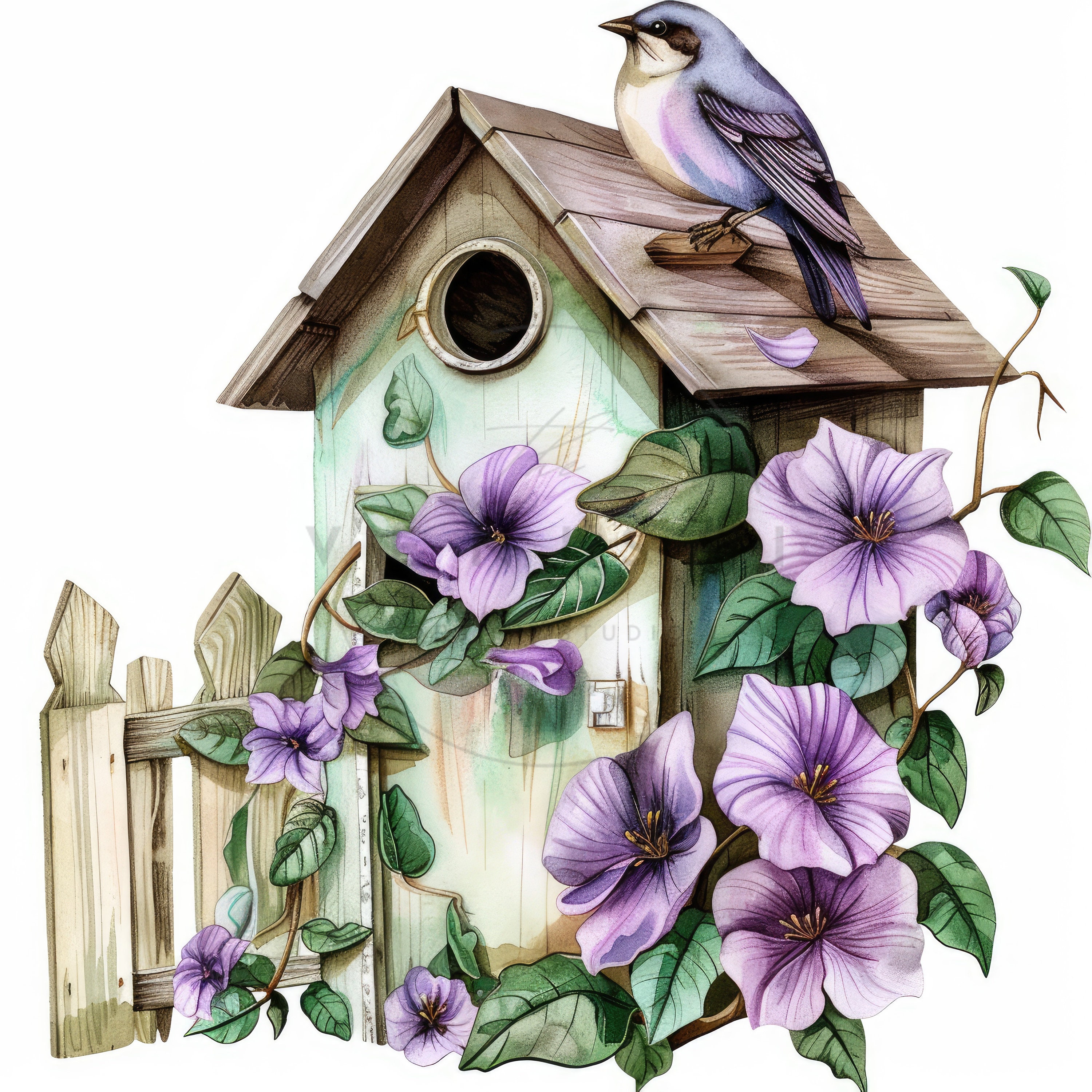 12 Vintage Bird House Clipart Pack, Watercolor Bird House Clip Art ...