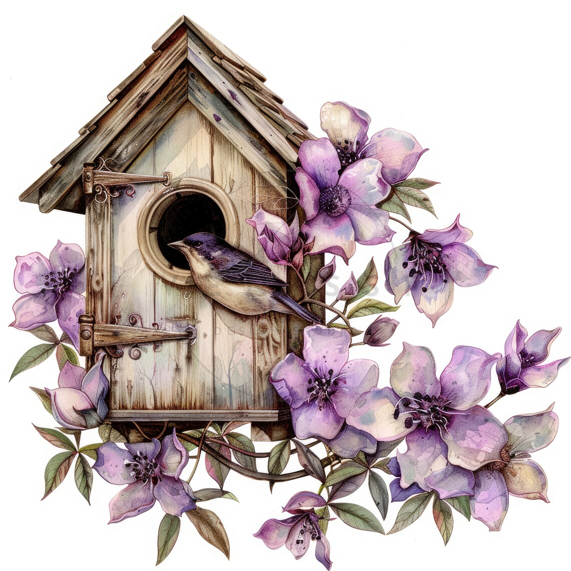 12 Vintage Bird House Clipart Pack, Watercolor Bird House Clip Art ...