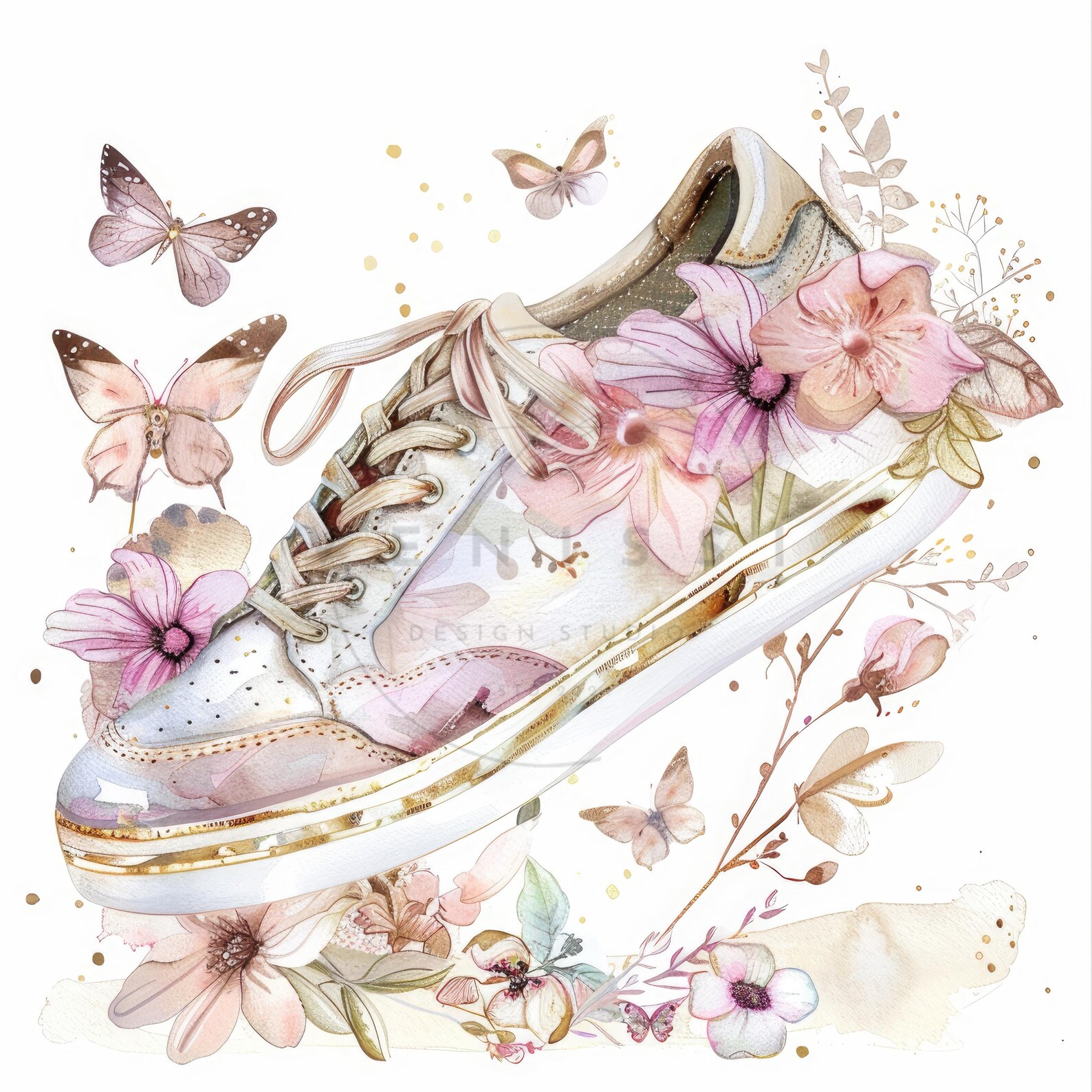 19 Floral Sneakers With Butterflies Clipart, Fashion Shoes Print ...