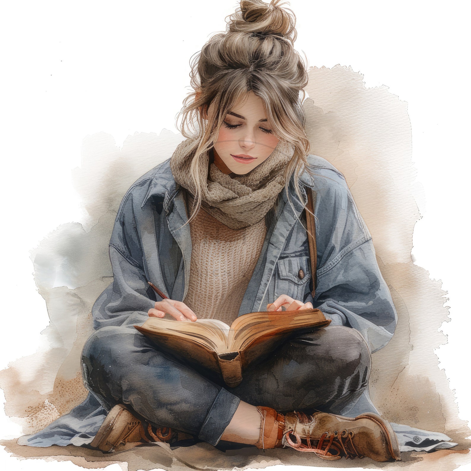 18 Girl Reading Book Clipart, Watercolor Student With Book Clipart ...