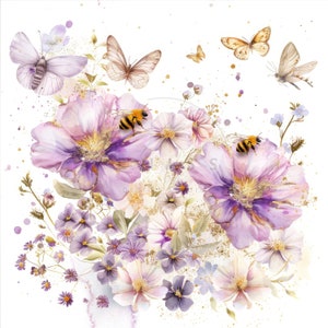 10 Bee in Flowers With Golden Glitter Clipart, Watercolor Bee Clipart ...