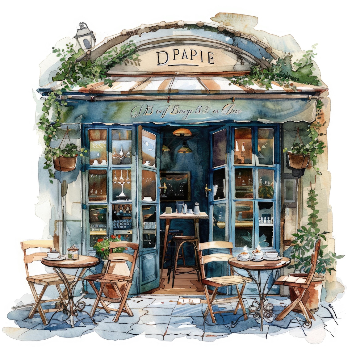 15 Cafe in Paris Clipart, Watercolor French Cityscape Clip Art ...