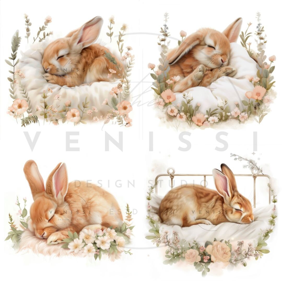 4 Easter Bunny Clipart Set, Rabbit Clipart 4 Jpgs, Watercolor Bunny ...