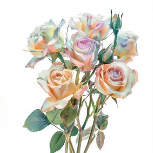 12 Pastel Roses Bouquet Clipart, Watercolor Spring Flowers Clipart ...