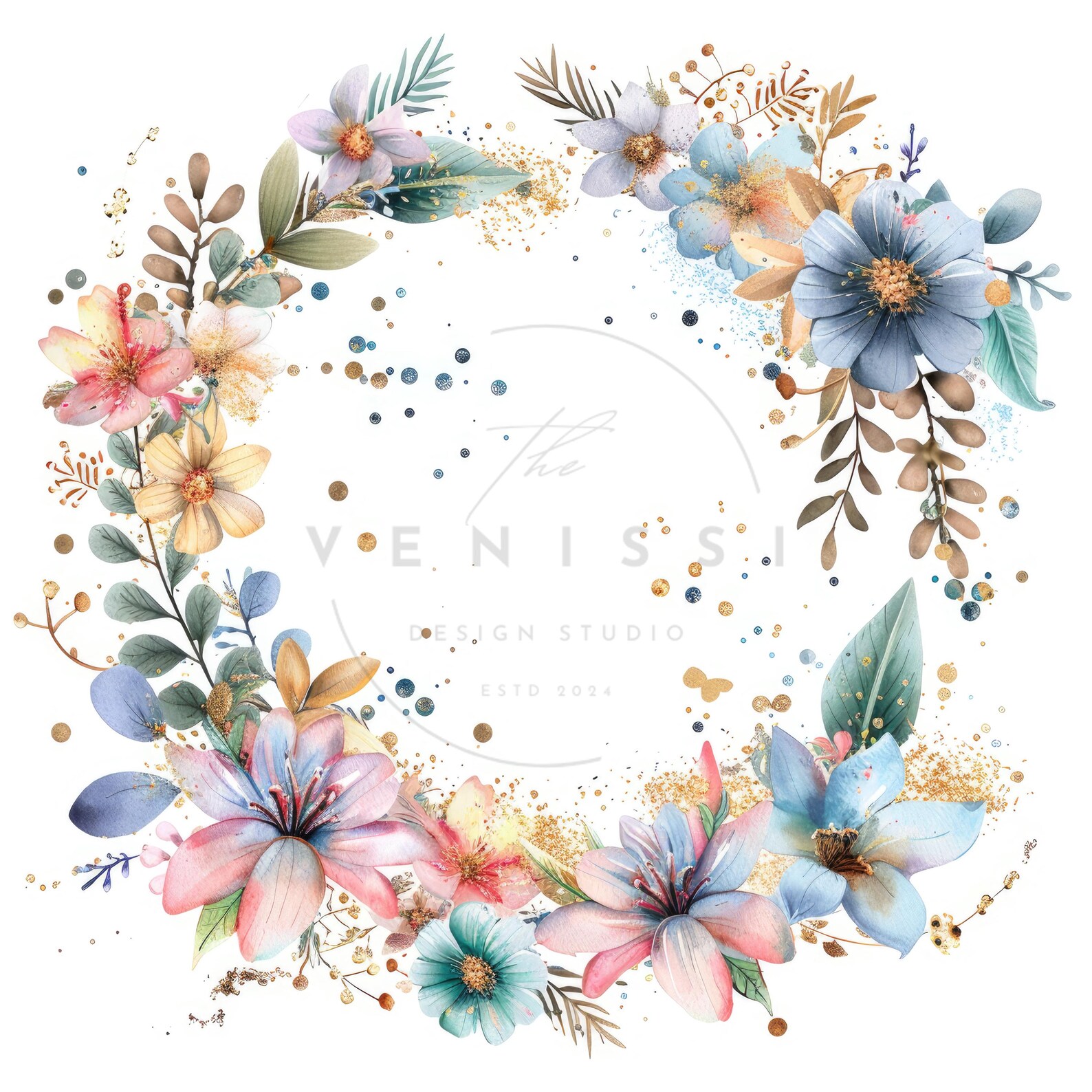 15 Pastel Flowers Wreath Clipart, Watercolor Floral Wreath Clipart ...