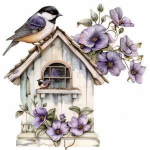 12 Vintage Bird House Clipart Pack, Watercolor Bird House Clip Art ...